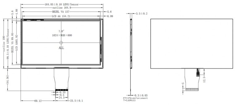 7'' TFT Display 1024x600, AM LCD with Touchscreen, 24-Bits RGB, EK79001 ...