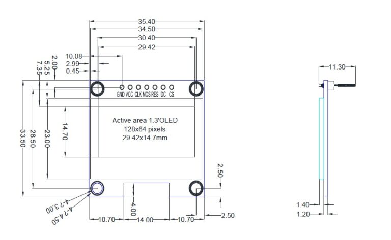 Monochrome 1.3'' 128x64 OLED Graphic Display Module Supplier